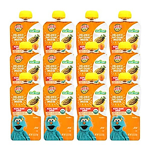 Earth's Best Organic Kids Snacks, Sesame Street Toddler Snacks, Organic Fruit Yogurt Smoothie for Toddlers 2 Years and Older, Pineapple Orange Banana, 4.2 oz Resealable Pouch (Pack of 12)