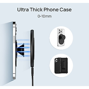 Eazpower Wireless Phone Charger Pad for Popsocket/OtterBox/Thick Cases Up to 10mm, 15W Max Wireless Charging Pad Compatible with iPhone 15/14/13/12/11 and Samsung Galaxy S23/S22 (Adapter Included)