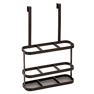 mDesign Steel Bathroom Over Cabinet Door Hair Tool Storage Organizer Accessory Basket Tray, Hang Holder for Hair Dryer, Straightener, Curling Iron, Styling Products, Carson Collection, Bronze
