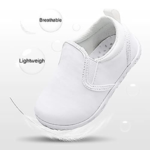 FEETCITY Baby First Walking Shoes Infant Sneakers Boys Girls Anti-Slip Crib Shoes 6-12 Months Infant All White