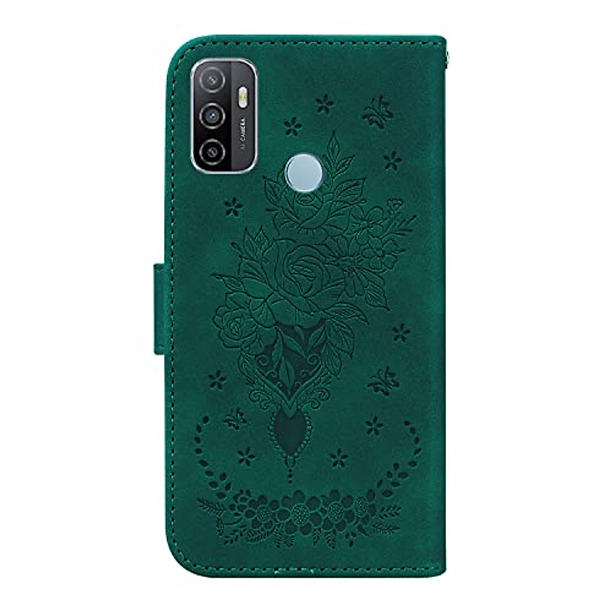 ONV Flip Case for Oppo A53 / Oppo A33 - Rose Butterfly Embossed Phone Case with Card Holder Lanyard Stand Case Leather Magnetic Wallet Cover for Oppo A53 / Oppo A33 [XT] -Green