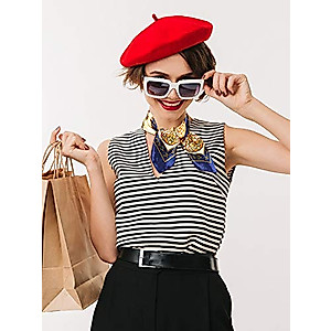 6 Pieces Wool Beret Hat Solid Color French Beanie Hat with Silky Scarf Brooch (Black and Beige)