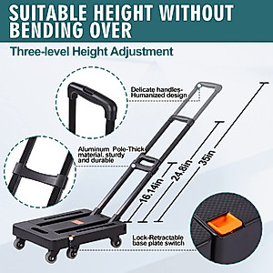 Jogtlyer Folding Hand Truck Lightweight,Foldable Dolly Cart for Moving with 6 Rotate Wheels,300 lbs Heavy Duty Luggage cart,Portable Platform Cart for Travel Shopping Airport Office Use
