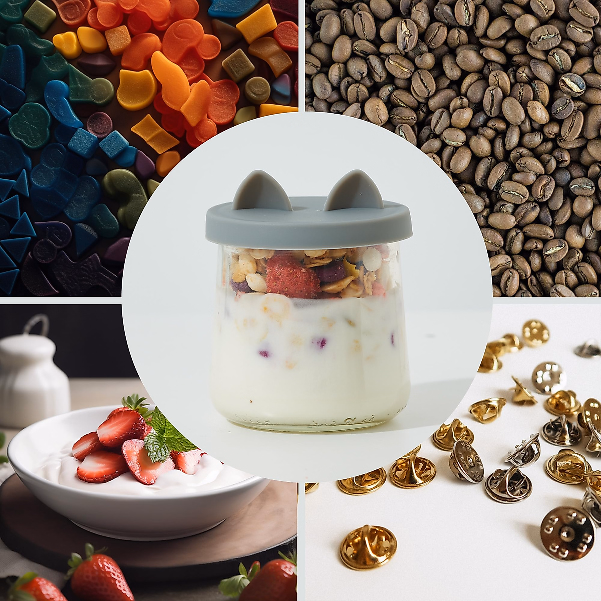 OHMO for Oui Yogurt Jar Lids - 4 pack Oui Lids for Yoplait Yogurt Container, Sealed Leak Proof Silicone Covers in 4 Colors