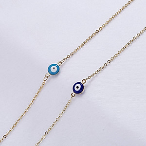 Tasiso 18K Gold Plated Dark Blue Boho Simple Chain Necklace Cute Tiny Colorful Evil Eye Turkish Protection Choker Necklace for Women