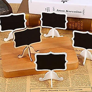 Yosoo 10Pcs Mini Wooden Chalkboard Blackboard Message Table Number Sign with Base Stand for Wedding Party Decor (White)