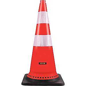 VEVOR Safety Cones, 8 x 30" Traffic Cones, PVC Orange Construction Cones, Reflective Collars Traffic Cones w/Black Weighted Base Used for Traffic Control, Driveway Road Parking and School Improvement