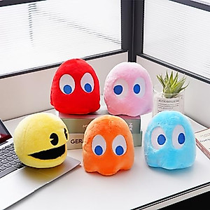 WjcnPac-Man 6inches Pac Plush Toy, Ghost Stuffed Plushes,Set of 5 Toys Can Be Used for Party Decoration, Soft and Comfortable Stuffed Animal, Suitable for Birthday Gifts, Children's Day Giftsetc.