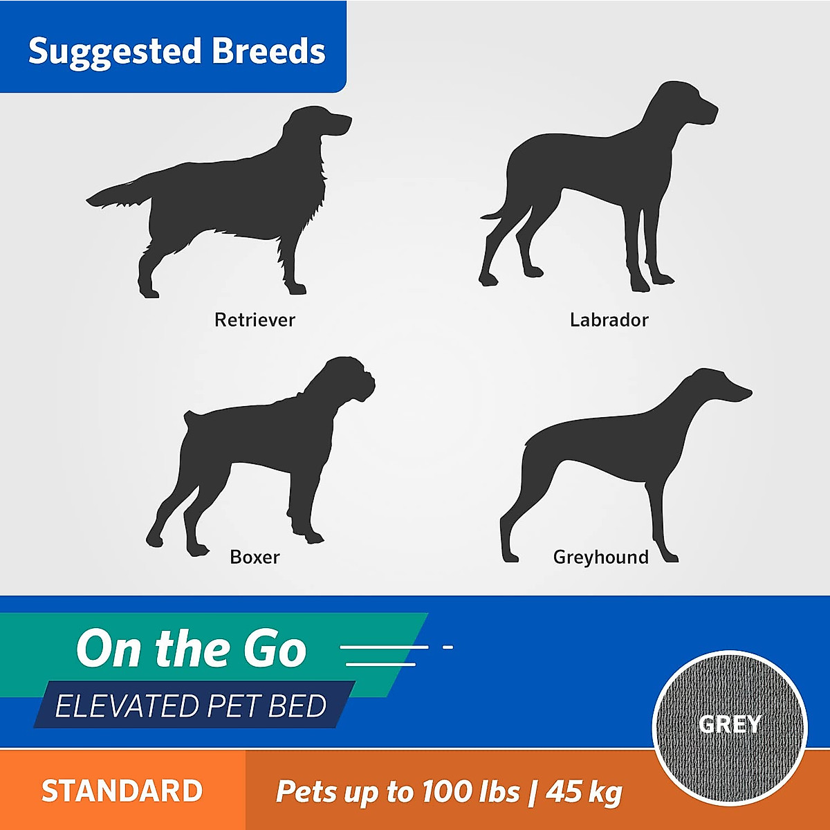 On The Go Pet Bed - Steel Grey - Large (36" 36")