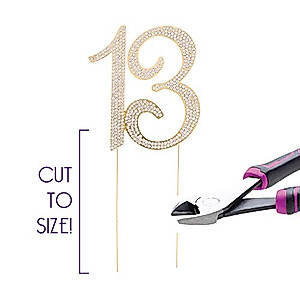 Ella Celebration 13 Cake Topper for 13th Birthday Party, Gold Rhinestone Metal Number Decoration (Gold)