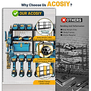 ACOSIY Power Tool Organizer Wall Mount with 6 Drill Holder Rack, 4 Layers Large Capacity Cordless Tool Storage Organizer, 180+lbs High Load Bearing Tool Box Shelf for Garage Organization