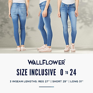 WallFlower Women's Ultra Skinny Mid-Rise Insta Soft Juniors Jeans (Standard and Plus), Black/Logan, 15