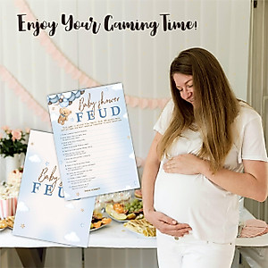 30 Baby Shower Feud Game - 5"X7" Bear & Balloons Double-Sided Fill In Game Cards & 1 Answer Cards, Gender Reveal Party & Activity For Boys And Girls - Baby Shower Party Favors & Decorations - A08