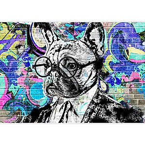 wall26 Removable Wall Sticker/Wall Mural Business Suit Dog Glasses Spray Paint Graffiti & Street Art Cityscape Digital Art Realism Urban Edgy for Living Room, Bedroom, Office - 100x144 inches