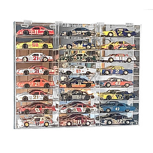 Hot Clear Acrylic Display Case for 1:24 scale Diecast Toy Model Race Cars Wheels Storage Shelves Showcase, 24 Compartments, Wall Mounted