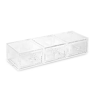 Huang Acrylic Clear Stackable 3-Drawer Organizer, Makeup Jewelry Accessories Cosmetic Countertop Storage Display