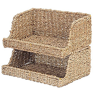 VATIMA Large Open-Front Baskets for Kitchen, Natural Seagrass Storage Baskets for Organizing, Decorative for Living Room, 13.4” x 9.5” x 5.5”, 2 Pack