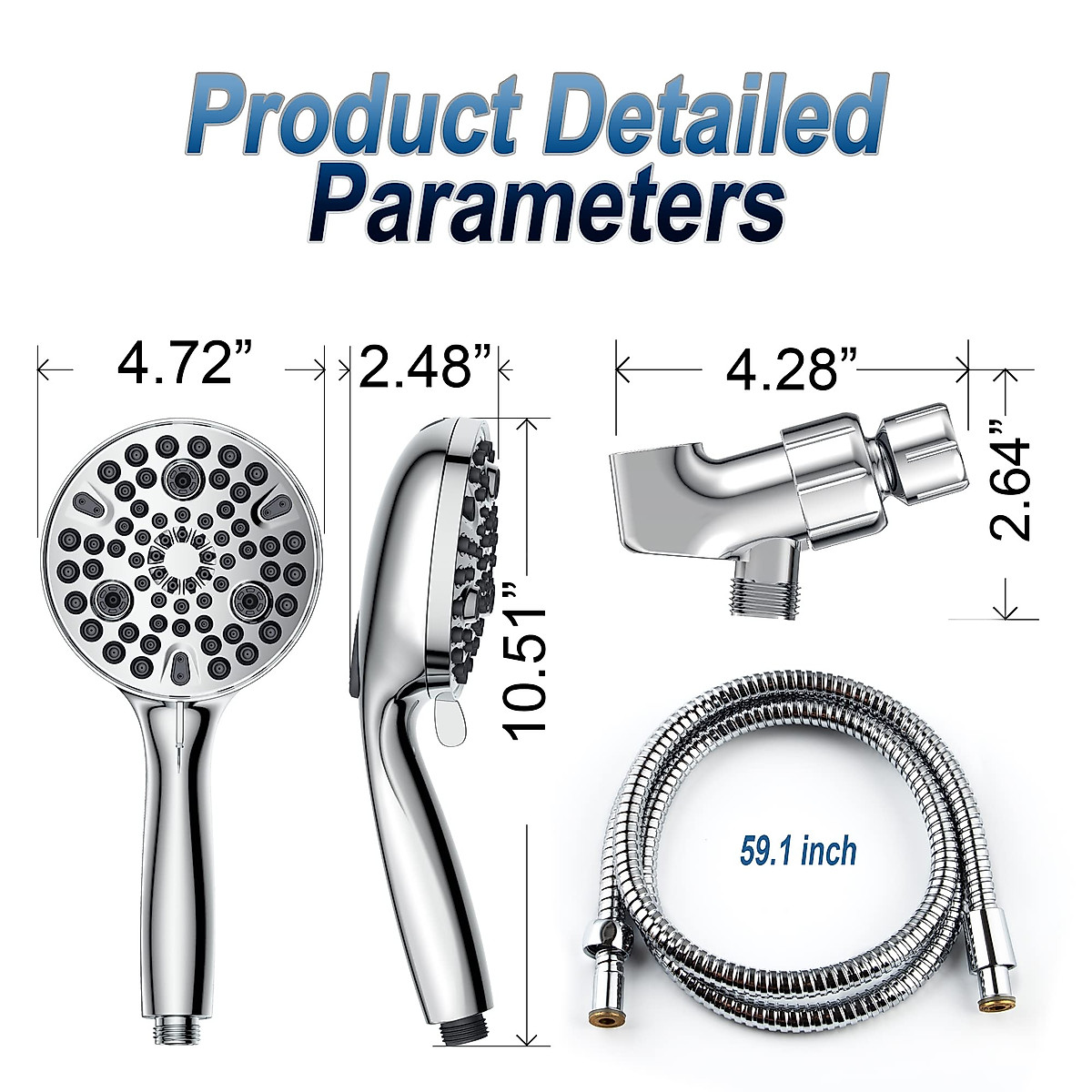 High Pressure Handheld Shower Head, 10-Setting Showerhead, 4.7”Detachable Showerhead Set with 5ft Hose, Adjustable Bracket and Built-in Power Wash to Clean Tub, Tile & Pets - Polished Chrome