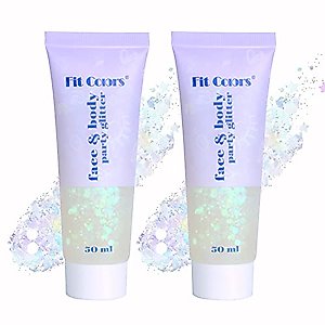 Face Glitter Gel, 2 Jars Holographic Chunky Glitter Makeup for Body, Hair, Face, Nail, Eyeshadow, Long Lasting and Waterproof Mermaid Sequins Liquid Glitter Total 6 Colors Available (#6, White, 2PCS)
