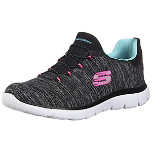 Skechers Women's Sneaker, Black/Light Blue, 8 M US