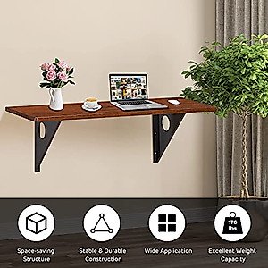 Tangkula 40" x 14" Wall-Mounted Table Desk, Floating Desk Wall Desk, Rubber Wood Wall Table w/Sturdy Steel Bracket, Spacious Tabletop, Multifunctional Table for Home, Kitchen, Office (Brown)