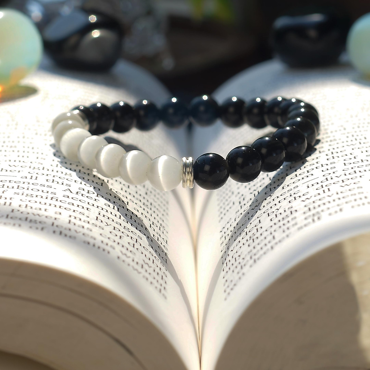 Natural Black Obsidian Crystal Bracelet - Chakra Healing Selenite Agate for Energy Balancing