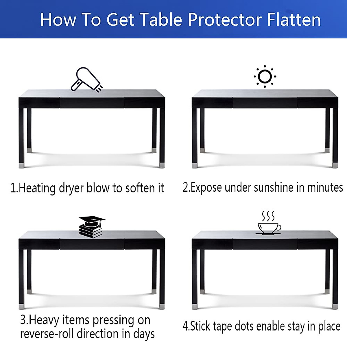 Clear PVC Desk Protector Plastic Crystal Tabletop Topper Thick Small Table Cover Protector 12x36 In Rectangular Plastic Night Stand Desk Pad Mat for Office Computer Desk/Sofa Table Easy Clean Wipeable