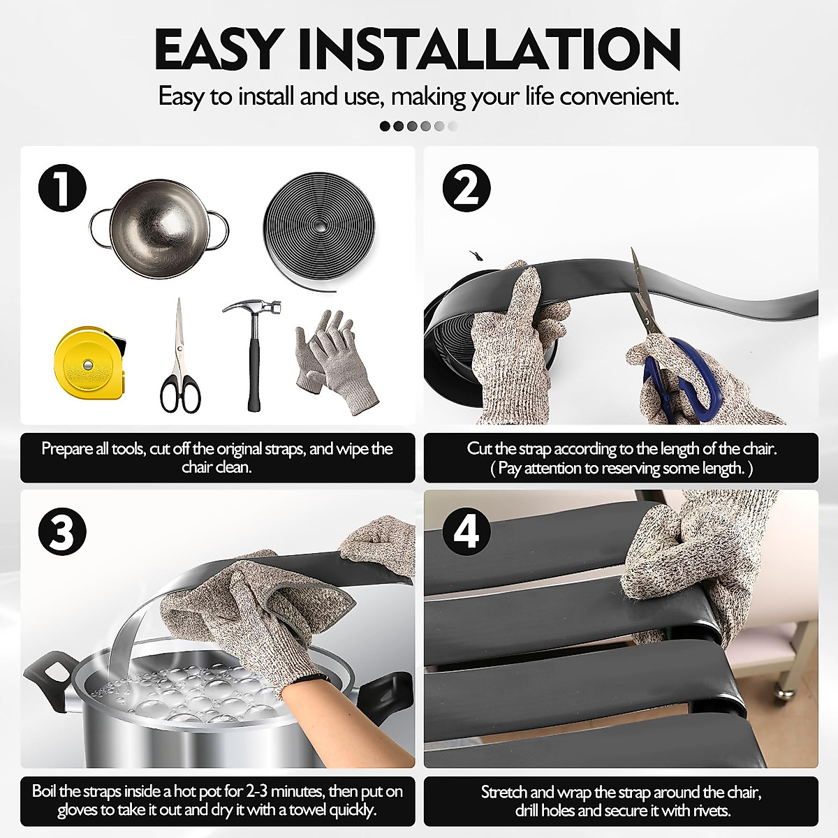 LukLoy 2" Wide Vinyl Straps for Patio Chairs Repair 20ft Long Patio Garden Furniture Replacement Straps with 20 Rivets, Black