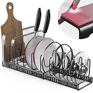 10+ Pot lid organizer for Cabinet - BTH Pot Lid Organizer Holder with 10 Adjustable Compartments - Anti-Scratch Padding - Ideal for Cookware, Bakeware, and Frying Pan Racks (Dark Grey)