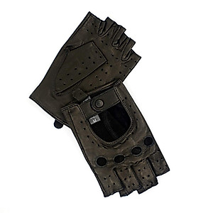 Harssidanzar Ladies Fingerless Driving Gloves,Womens Lambskin Leatherr Fingerless Gloves Unlined Half Finger Driving GL012,Black,Size M