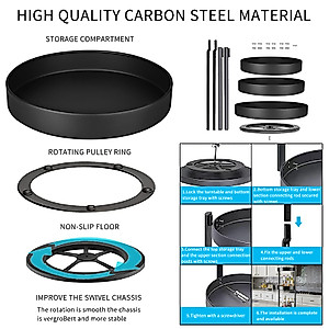 BALHAO 3 Layers Lazy Susan Turntable Organizer, 3 Tier Spice Turntable Organizer, Non-Skid Tiered Rotating Kitchen Spice Organizer, Suitable for Kitchen, Cabinet Multi-Layer Storage Rack (Black)