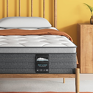Serweet 8 Inch Memory Foam Hybrid Queen Mattress - 5-Zone Pocket Innersprings for Motion Isolation -Heavier Coils for Durable Support -Medium Firm -Fiberglass-Free - Made in Century-Old Factory