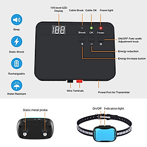 MASBRILL Electric Fence for Dogs, 2023 Upgraded Underground Above Ground Electric Dog Fence Pet Containment System with Waterproof Rechargeable Training Collar, Tone/Shock Correction