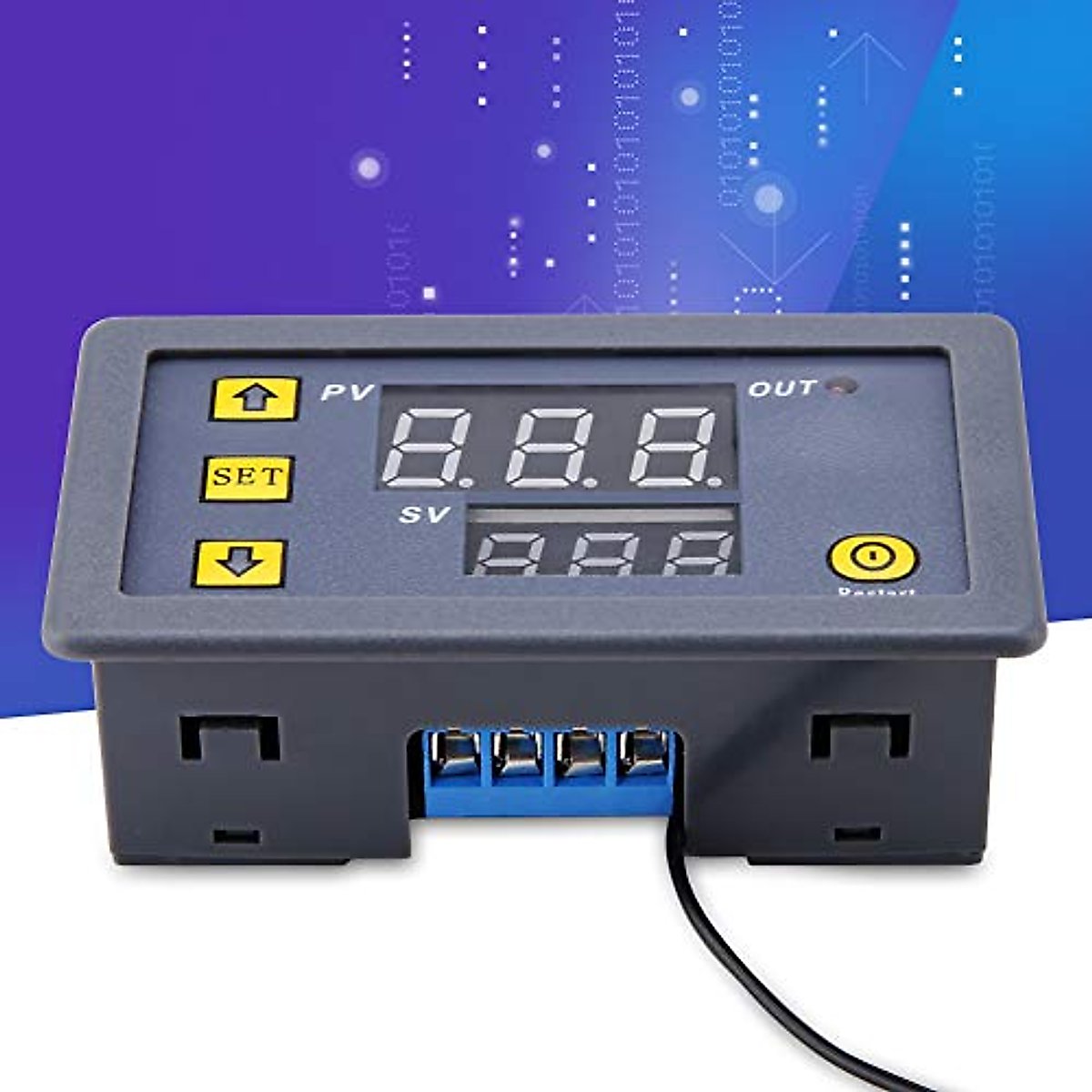 Digital Temperature Controller W3230 DC 12V 24V 220V LCD Digital Timer DC Digital Thermostat Switch Sensor Monitoring Meter with Dual LED Display(12V red and Blue Display)