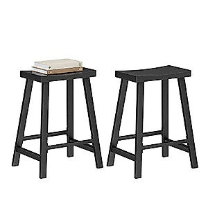 VASAGLE Bar Stools, Set of 2 Bar Chairs, Kitchen Breakfast Bar Stools with Footrest, 23.6 Inches High, Industrial in Living Room, Party Room, Black ULBC074B56