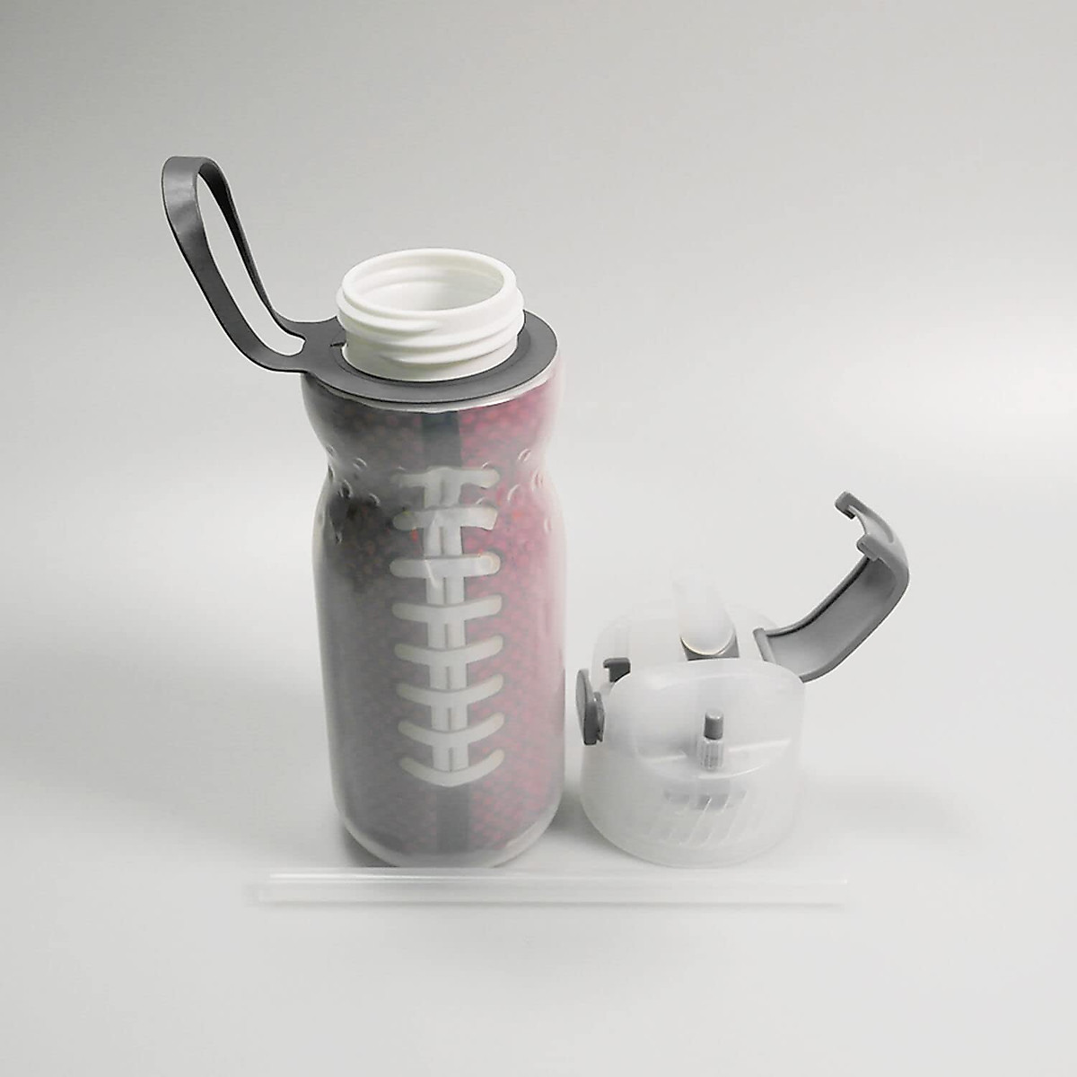 efiLneerG Boys Sports Water Bottle for School Kids Keep Cold Insulated Waterbottle 16 oz BPA Free Leak Proof Cool Cute Plastic Rugby Football Water Bottles with Straw Lid and Handle