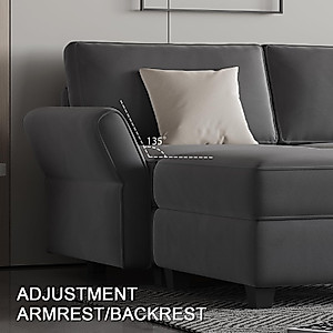 DANNRATCH Modular Sectional Sofa U Shaped Sectional Couch with Reversible Chaise, Sleeper Velvet Modular Couch with Storage Seat for Living Room Furniture Sets Grey