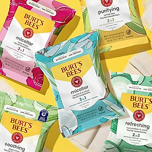 Burt's Bees Micellar Facial Towelettes With Coconut and Lotus, Pre-Moistened Towelettes for All Skin Types, 99.5 Percent Natural Origin Skin Care, 30 ct. Package