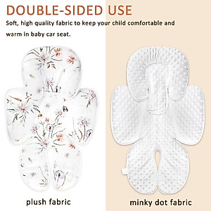 CARUILI Infant Car Seat Insert, 2 in 1 Carseat Head Support for Newborn Girl, Soft Baby Car Seat Head Body Support Cushion Pillow, Reversible & Adjustable Baby Headrest for Stroller, Swing, White