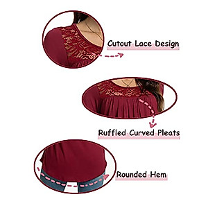 BISHUIGE Women's Casual Loose Short Sleeves Tunic Tops Lace Panel Pleated T-shirts Blouses with Leggings, M, Carved White - Black