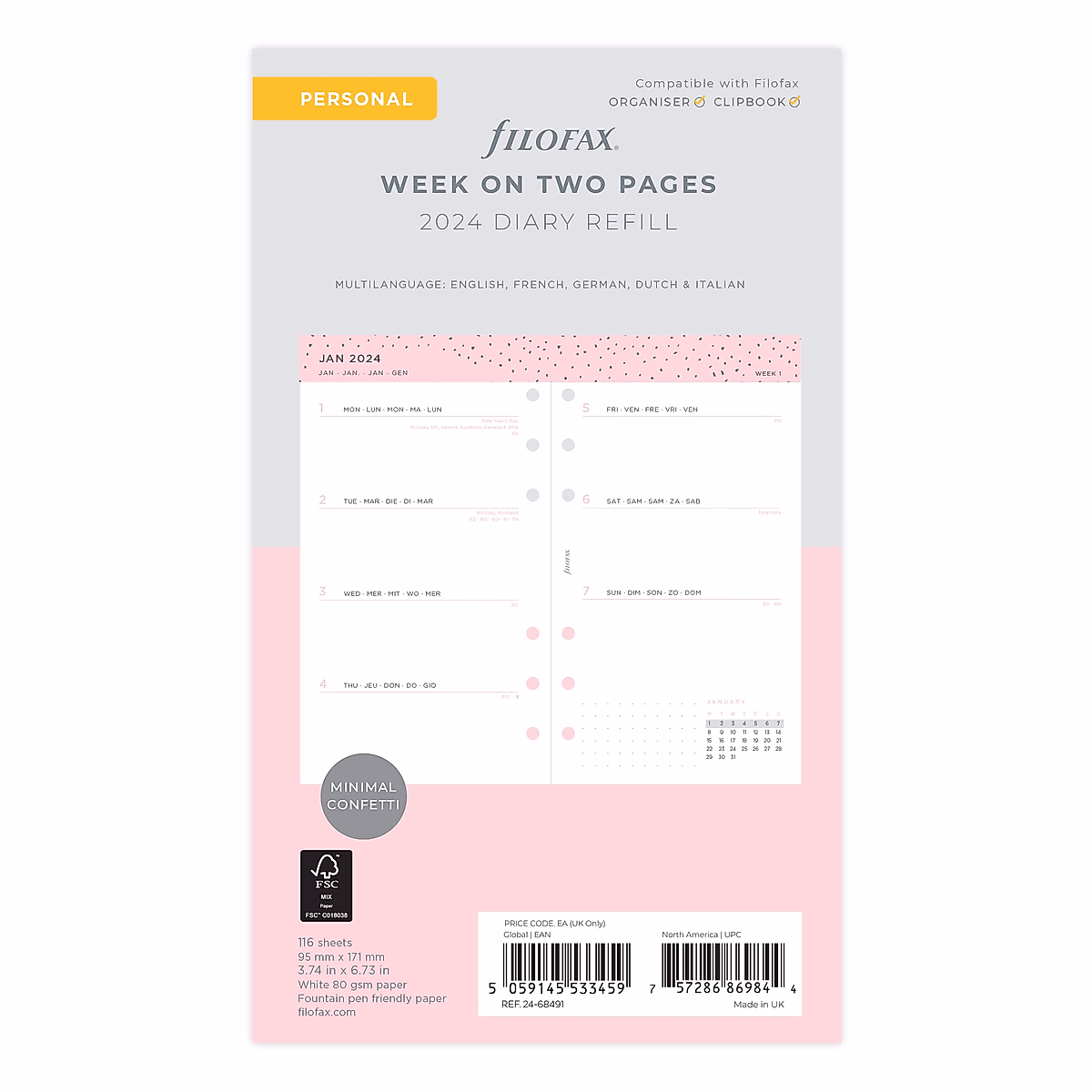 Filofax Personal Confetti week to view 2024 diary