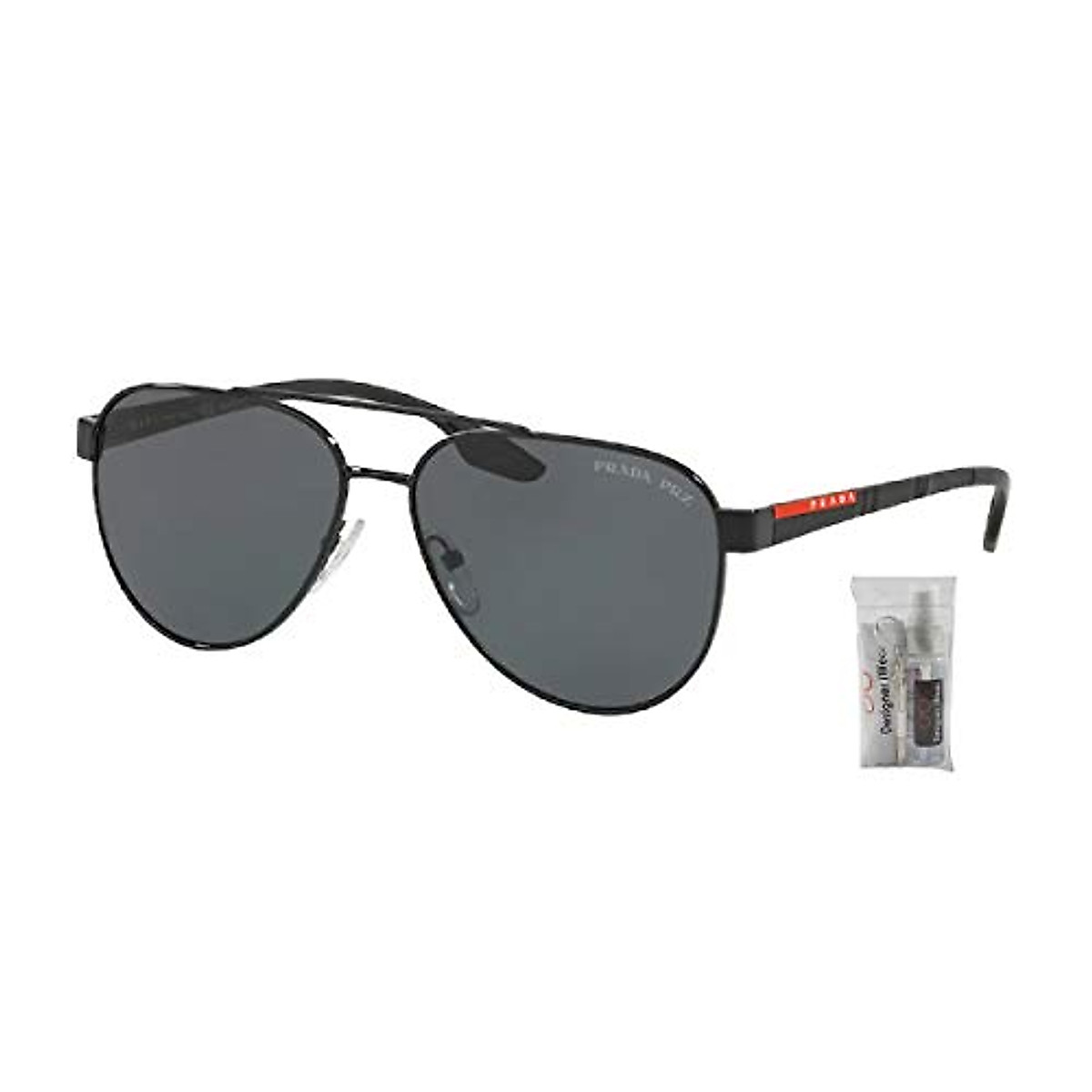 Prada PS54TS LIFESTYLE 1AB5Z1 58M Black/Grey Polarized Pilot Sunglasses For Men + BUNDLE with Designer iWear Complimentary Eyewear Care Kit