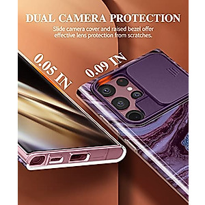 GVIEWIN Designed for Samsung Galaxy S22 Ultra Case with Slide Camera Cover, [Military Grade Drop Protection] Marble Slim Fit Shockproof Protective Phone Case for S22 Ultra 5G 6.8" 2022(Quicksand)