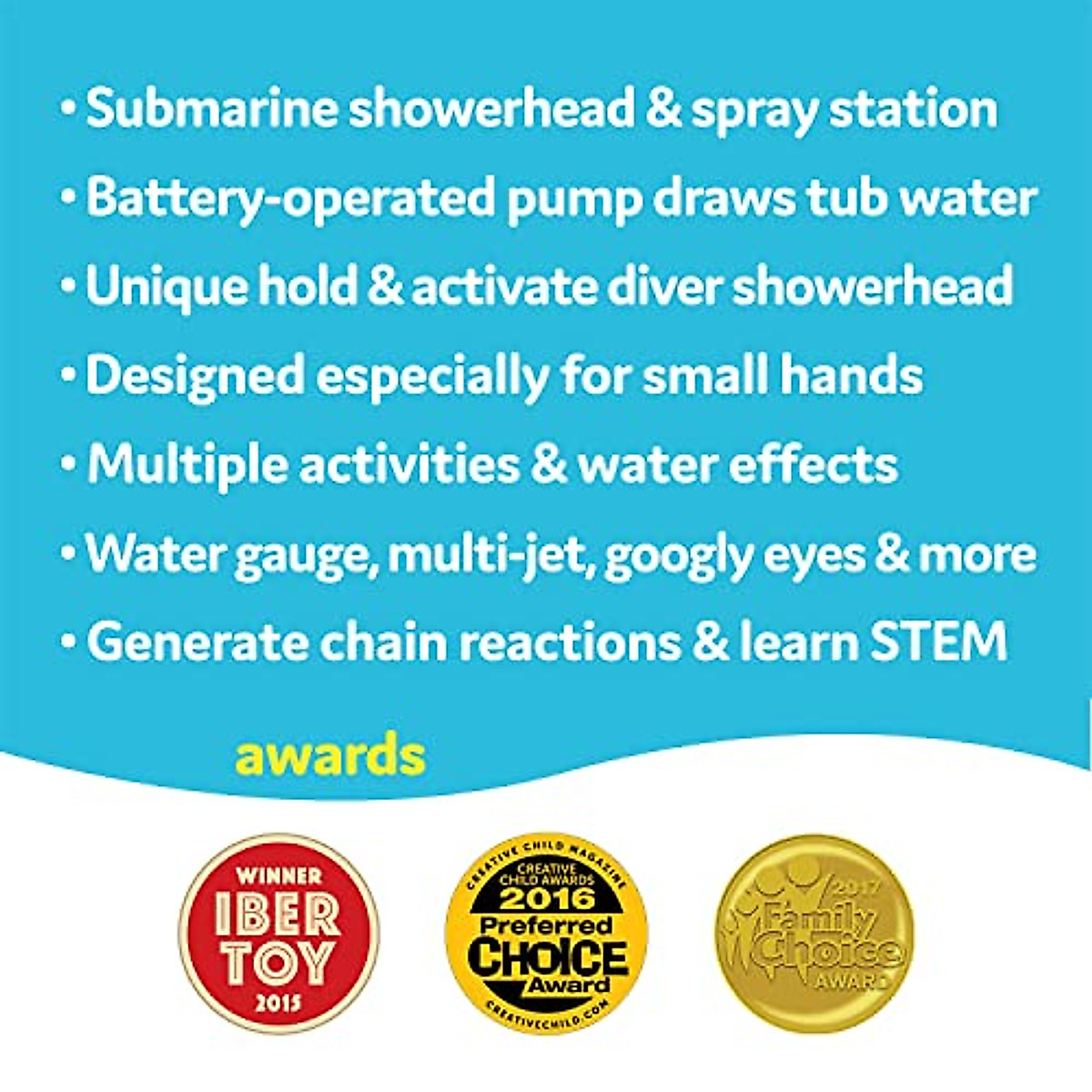 Yookidoo Kids Bath Toy - Submarine Spray Station - Battery Operated Water Pump with Hand Shower for Bathtime Play - Generates Magical Effects (Age 2-6 Years)