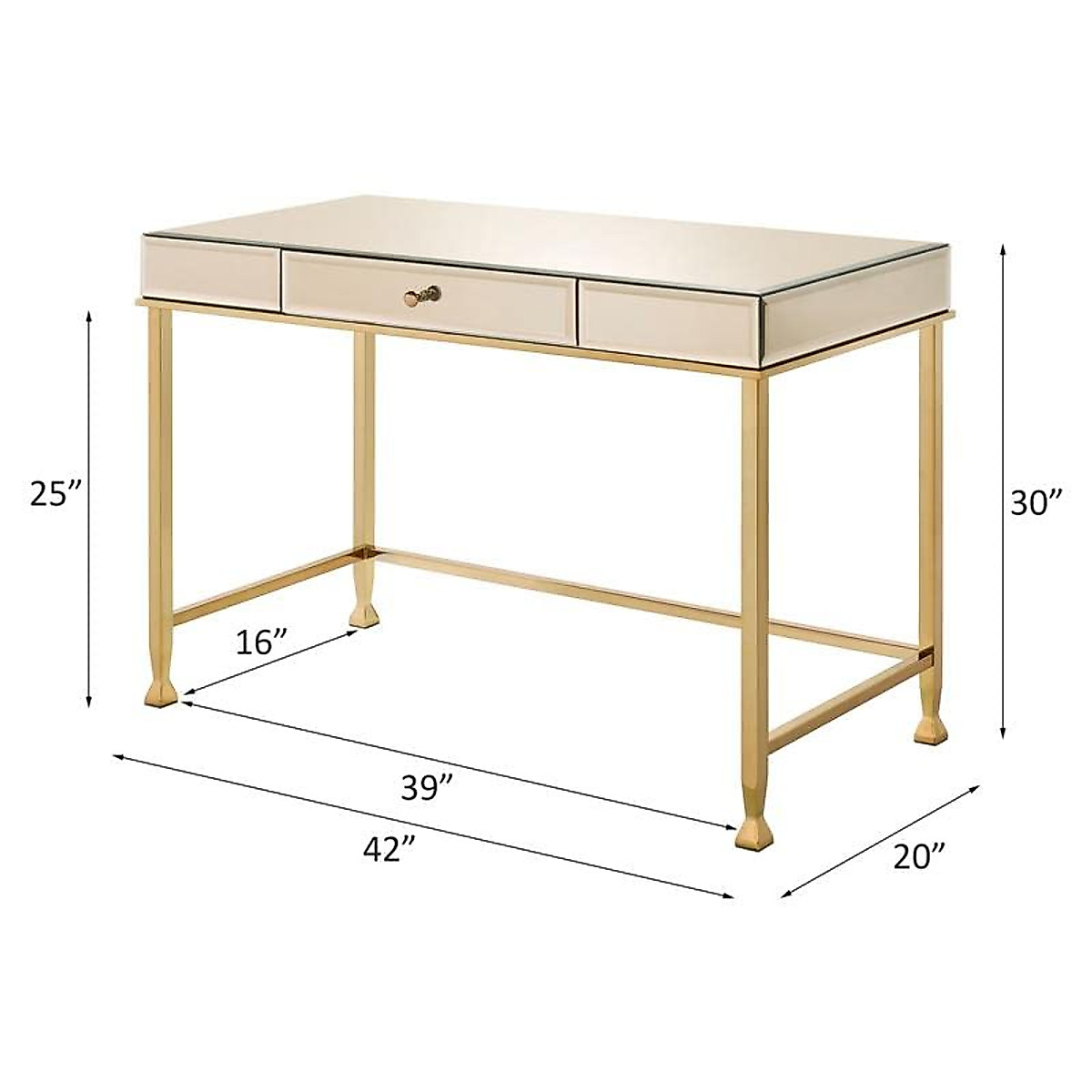 Acme Furniture Canine Writing Desk, Smoky Mirroed and Champagne Finish