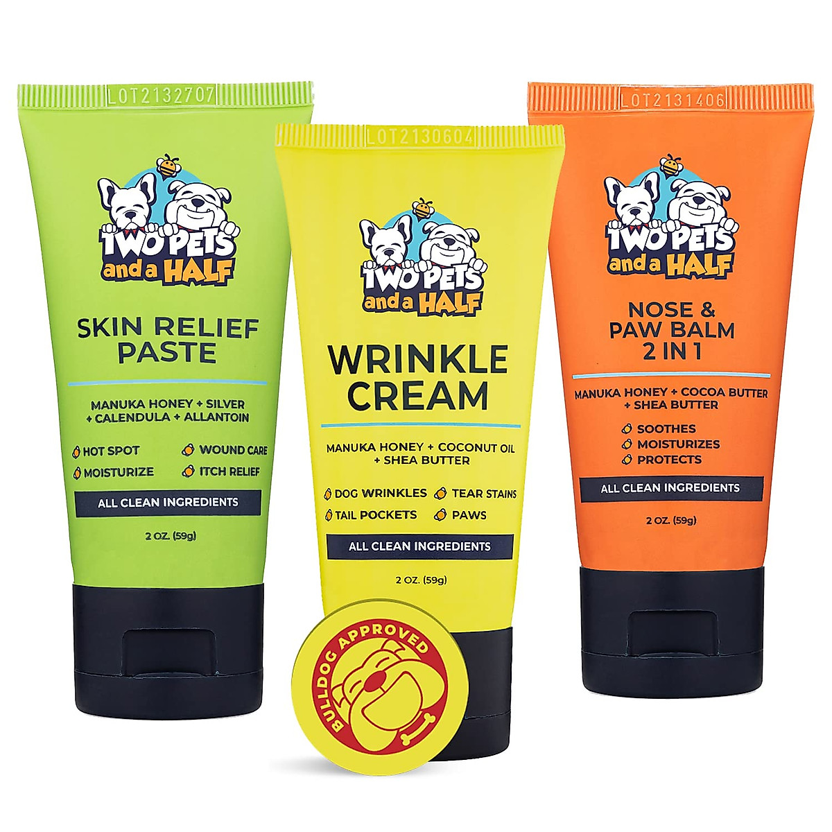 Bulldog Skin Care(Pack of 3-6oz)Wrinkle Paste for Bulldog+Dog Paw Balm Dogs & Dog Nose Balm+Skin Soother for Dog-Say Bye To Rash,Redness On French Bulldog &English Bulldog,Pug-Frenchie Dog Accessories