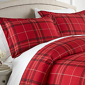 Vilano Plaid Collection - Premium Quality, Soft, Wrinkle, Fade, & Stain Resistant, Easy Care, Oversized Duvet Cover Set, Full/Queen, Red,