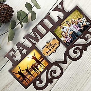 Personalized Key Holder with Photo Frame for Wall Decorative Custom Picture Wooden Key Hangers for Rustic Home Decor, Key Organizer Mount with 4 Hooks Decorative Family Sign (Family)