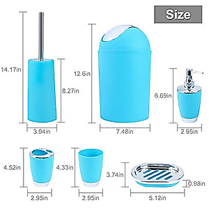 Cocoarm Blue Bathroom Accessories Set,6 Piece Plastic Bath Ensemble Bath Set Lotion Bottles, Toothbrush Holder, Tooth Mug, Soap Dish, Toilet Brush (Blue)