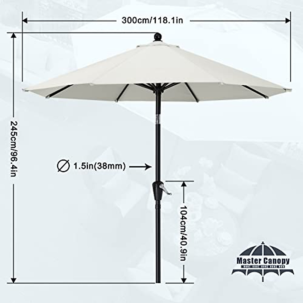 MASTERCANOPY Patio Umbrella for Outdoor Market Table -8 Ribs (10ft,Light Beige)